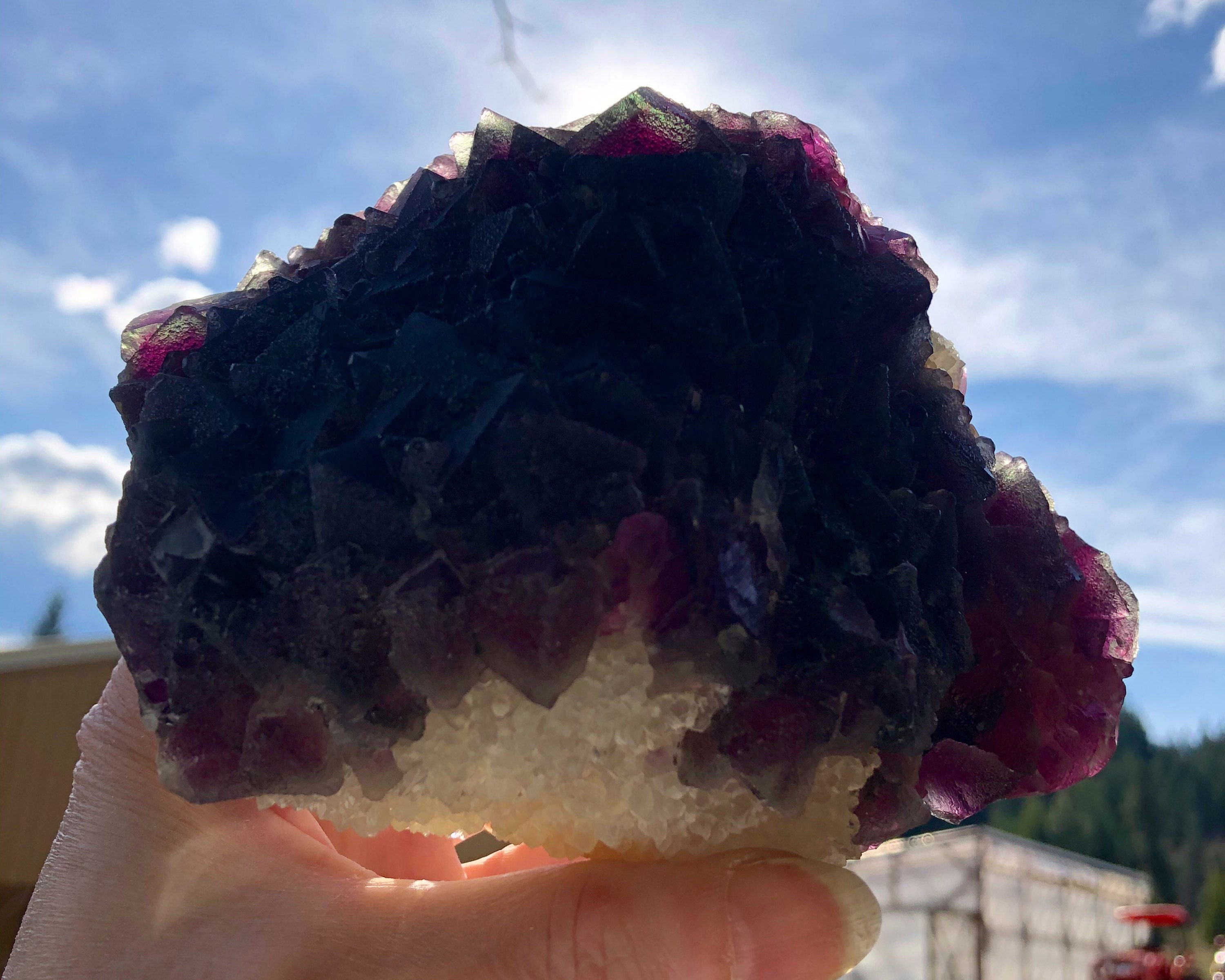 2.58 lbs Large Red Violet Trapezoidal Fluorite On White Matrix Crystal ...