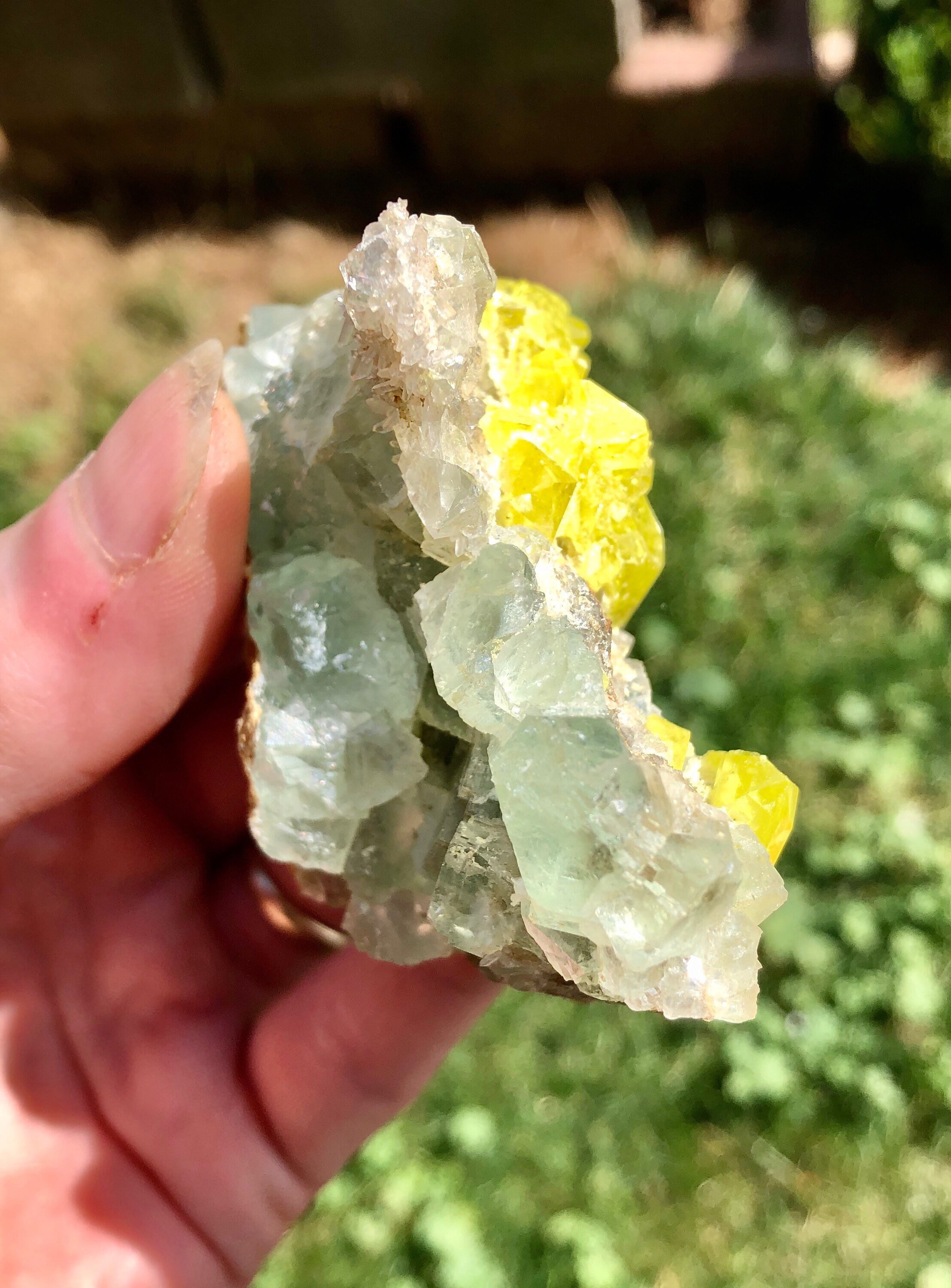 174g Native Sulfur On Light Green Cubic Fluorite Crystal Cluster ...