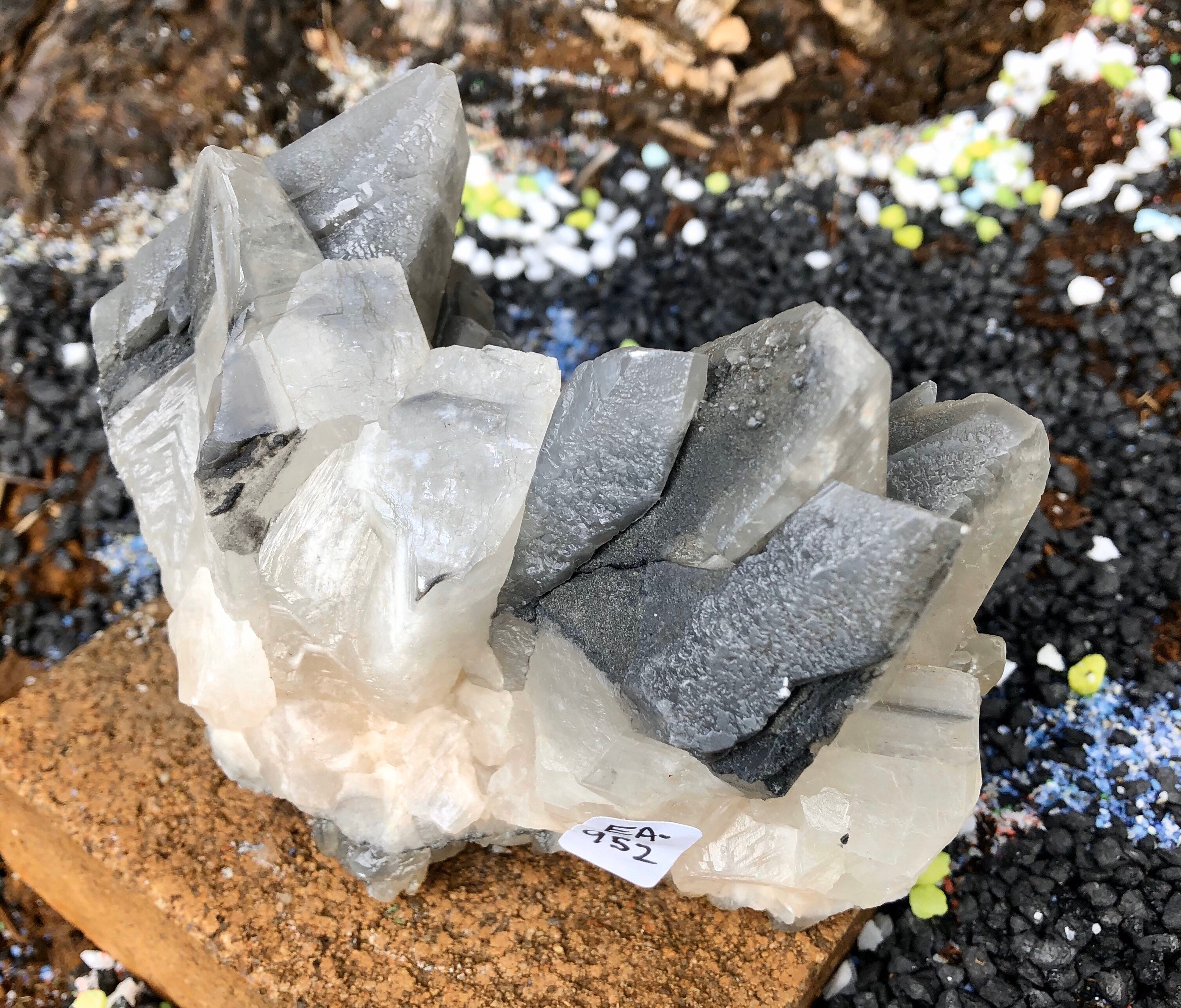 672g Gray Dogtooth Calcite Double Sided Crystal Cluster Mineral Display ...