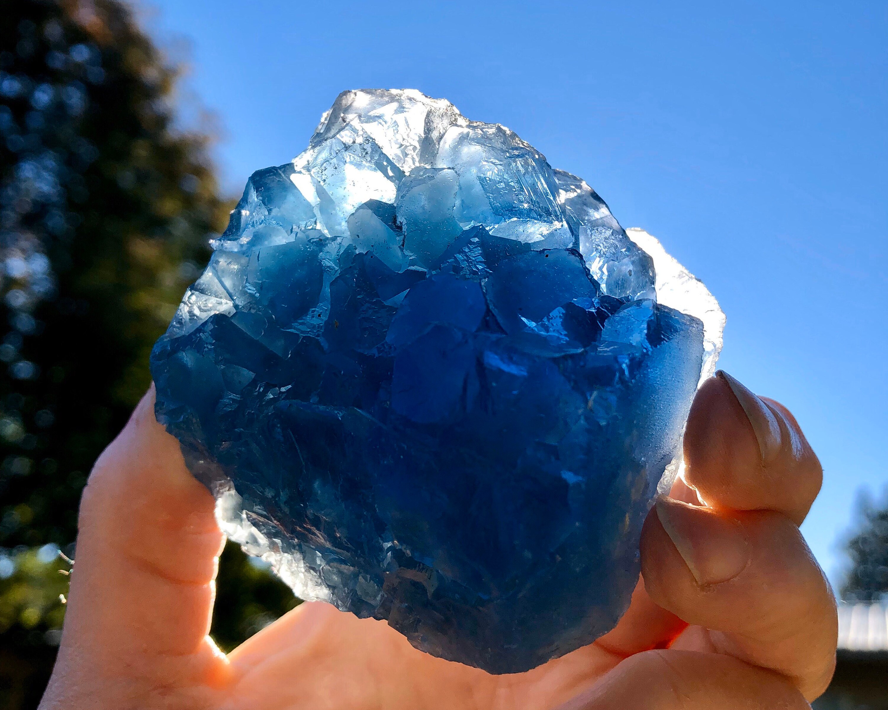 Bright Blue Cubic Trapezoidal Fluorite Crystal Cluster Specimen
