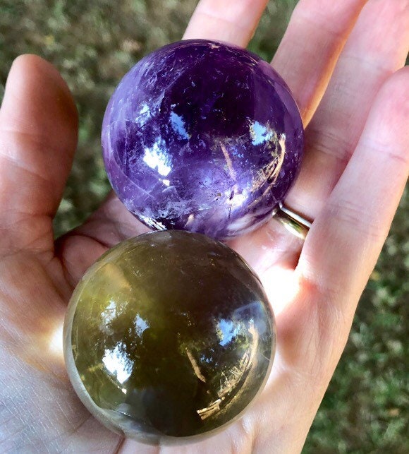 Amethyst and Quartz natural stone spheres or orbs