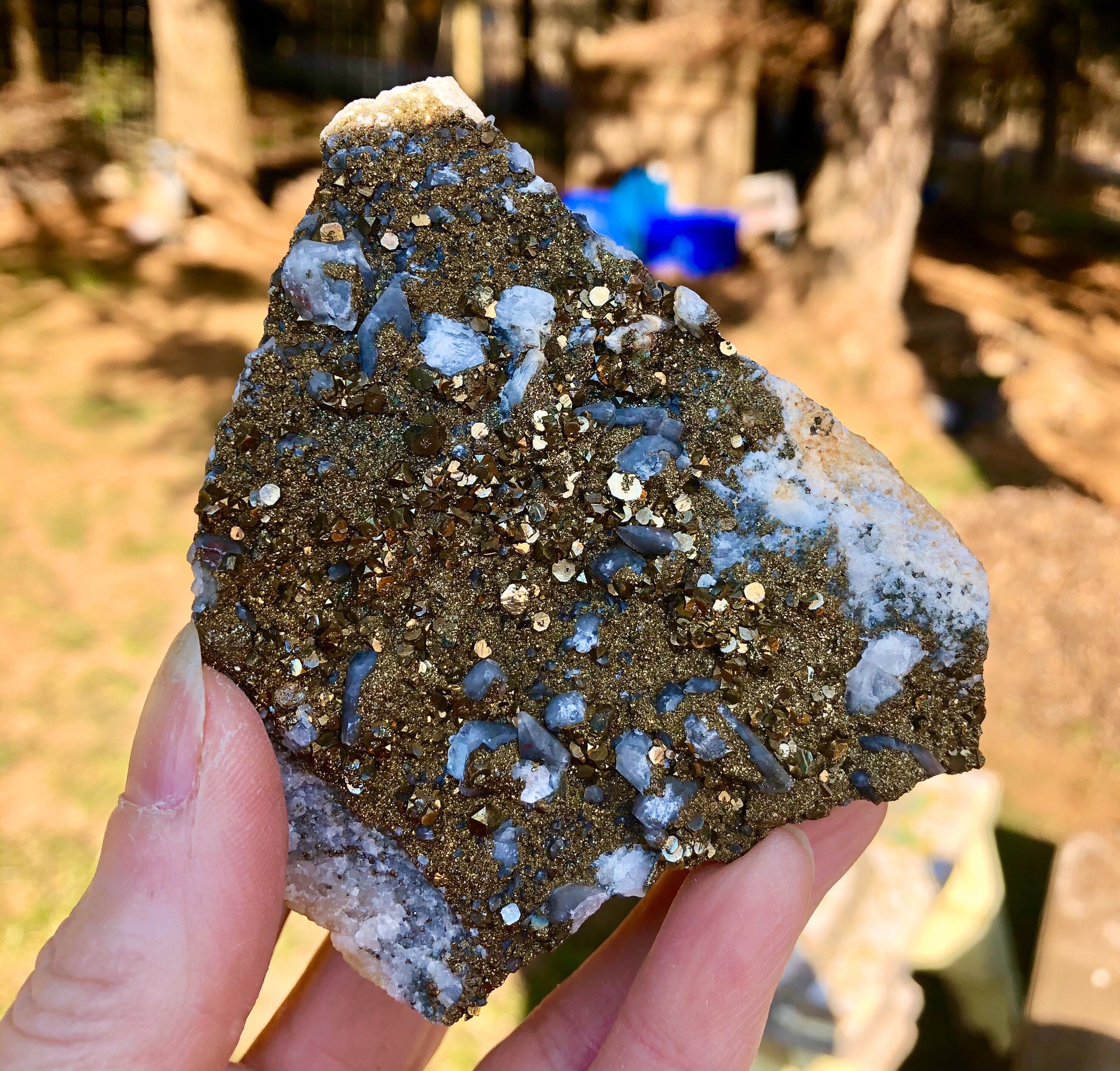 326g Double Sided Pyrite and Red Calcite Crystal Cluster Mineral ...
