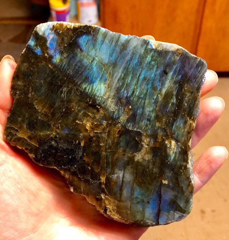 Labradorite Slab for display or lapidary use with bright blue flash