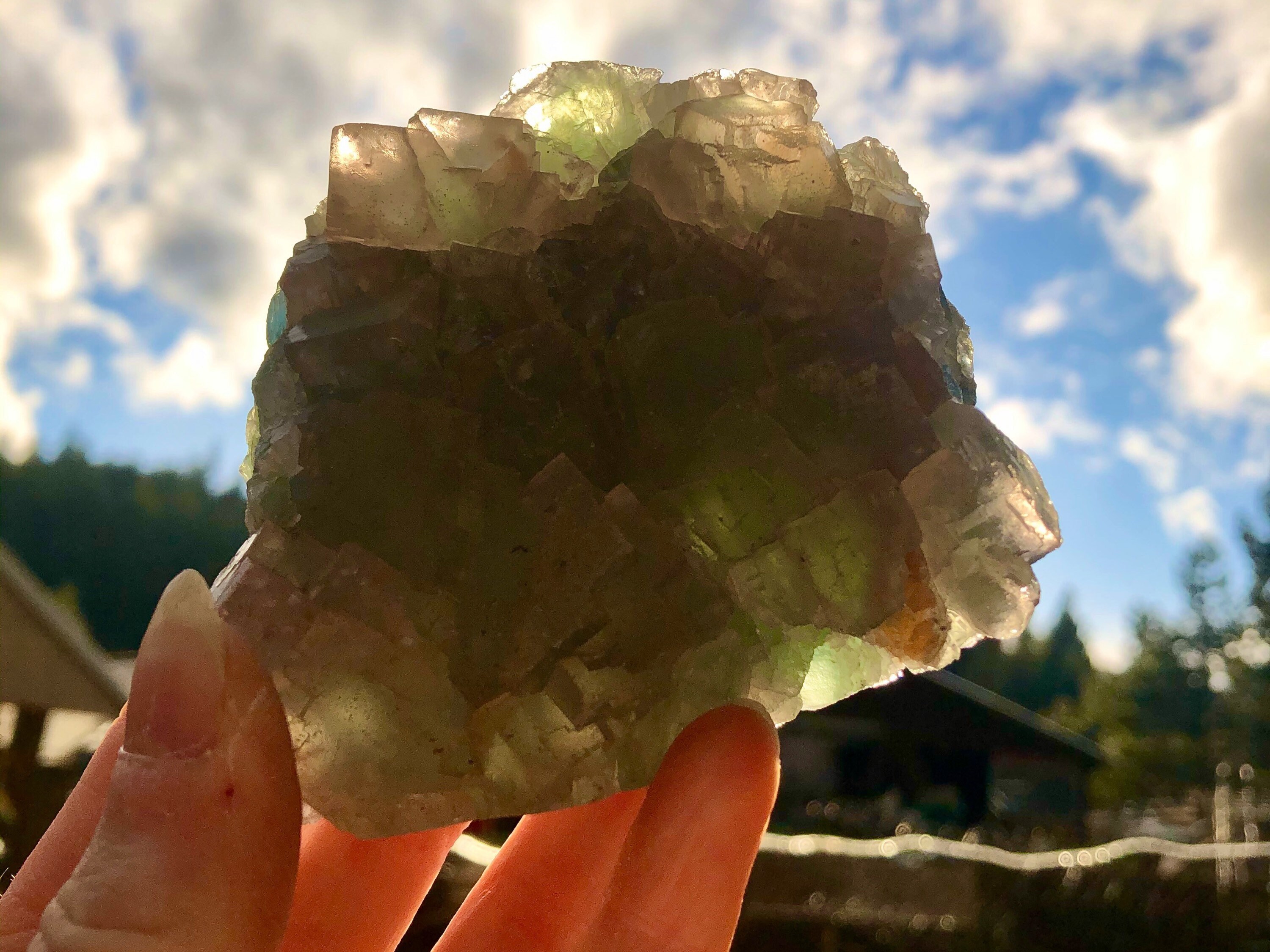 396g Purple Over Green Cubic Ladder Fluorite Crystal Cluster Mineral ...