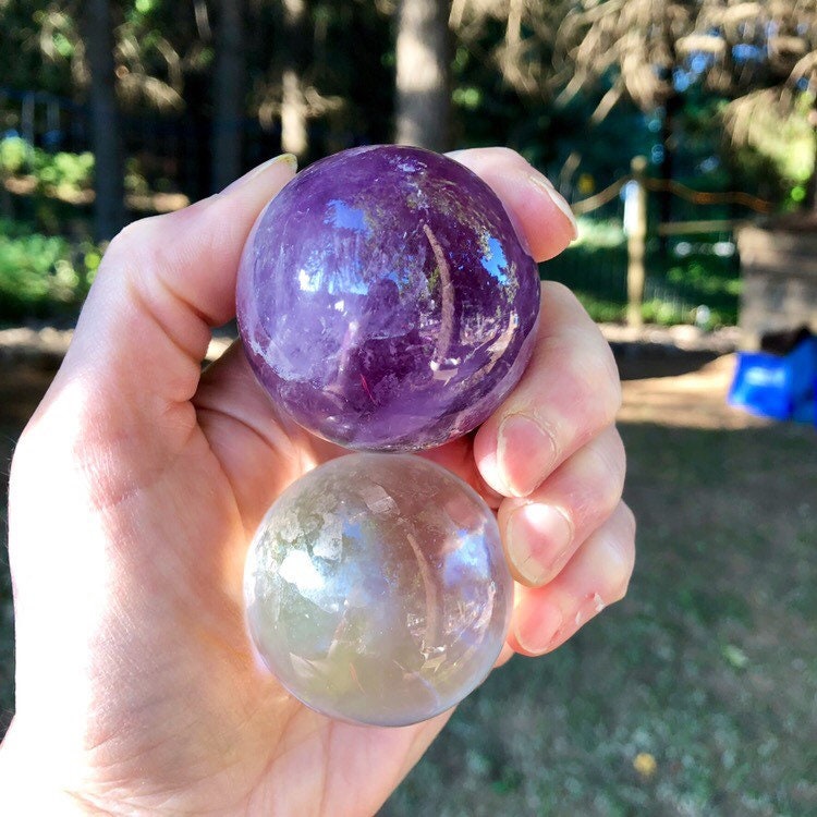 Amethyst and Quartz natural stone spheres or orbs