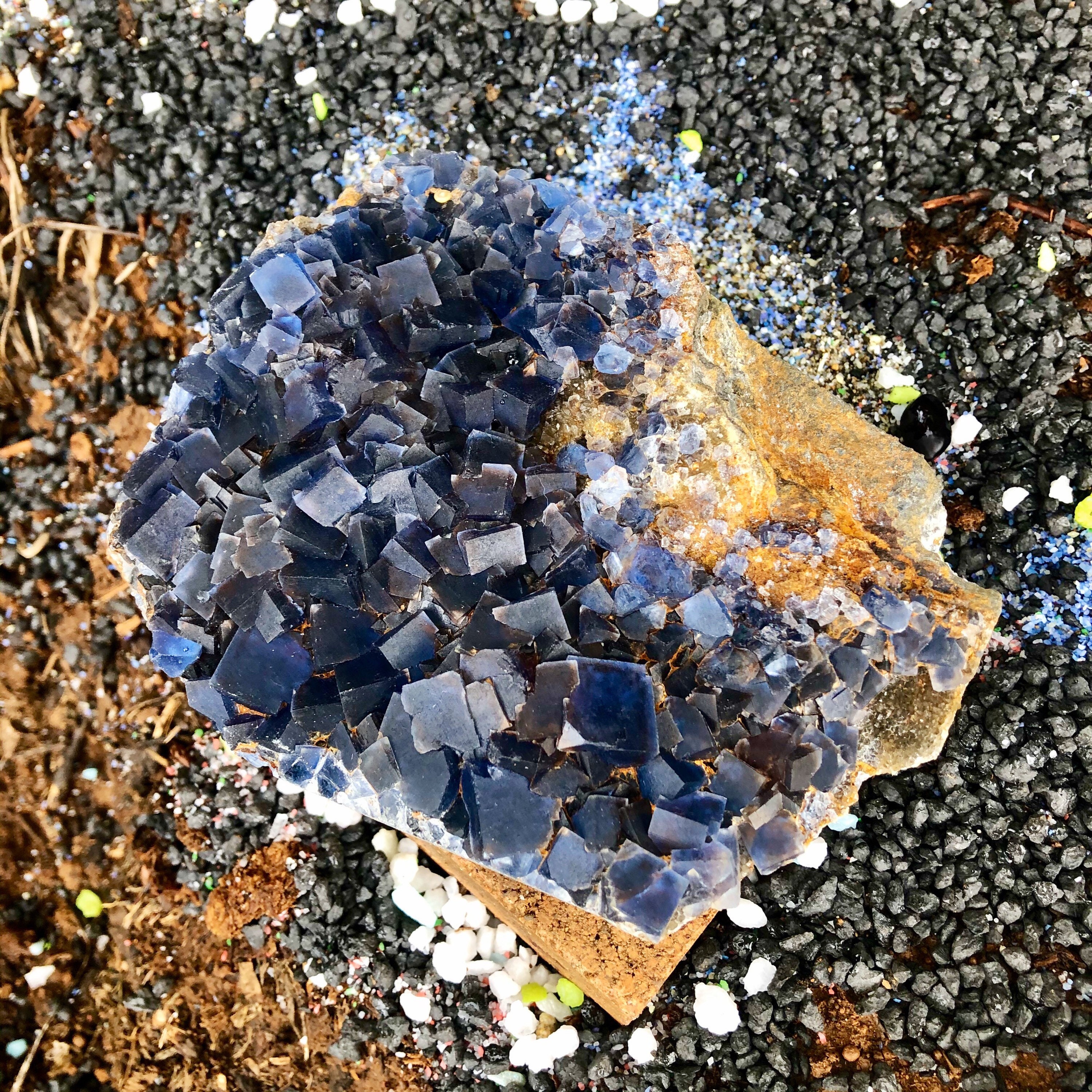 536g Deep Blue Cubic Fluorite On Matrix Crystal Cluster Mineral Display ...