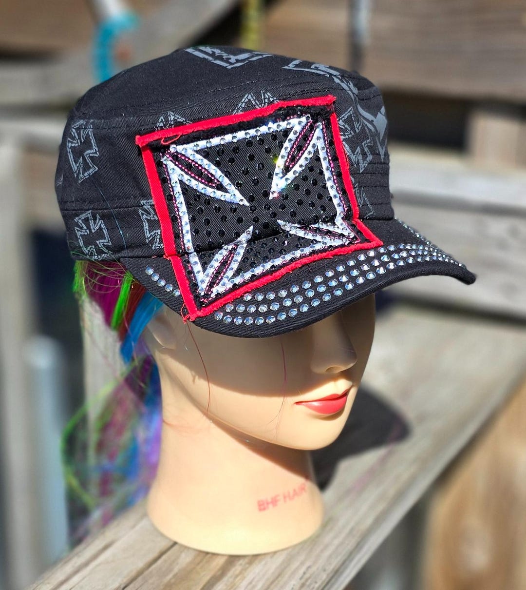 Ladies Black & Red Chopper Cross BLING Hat - Etsy