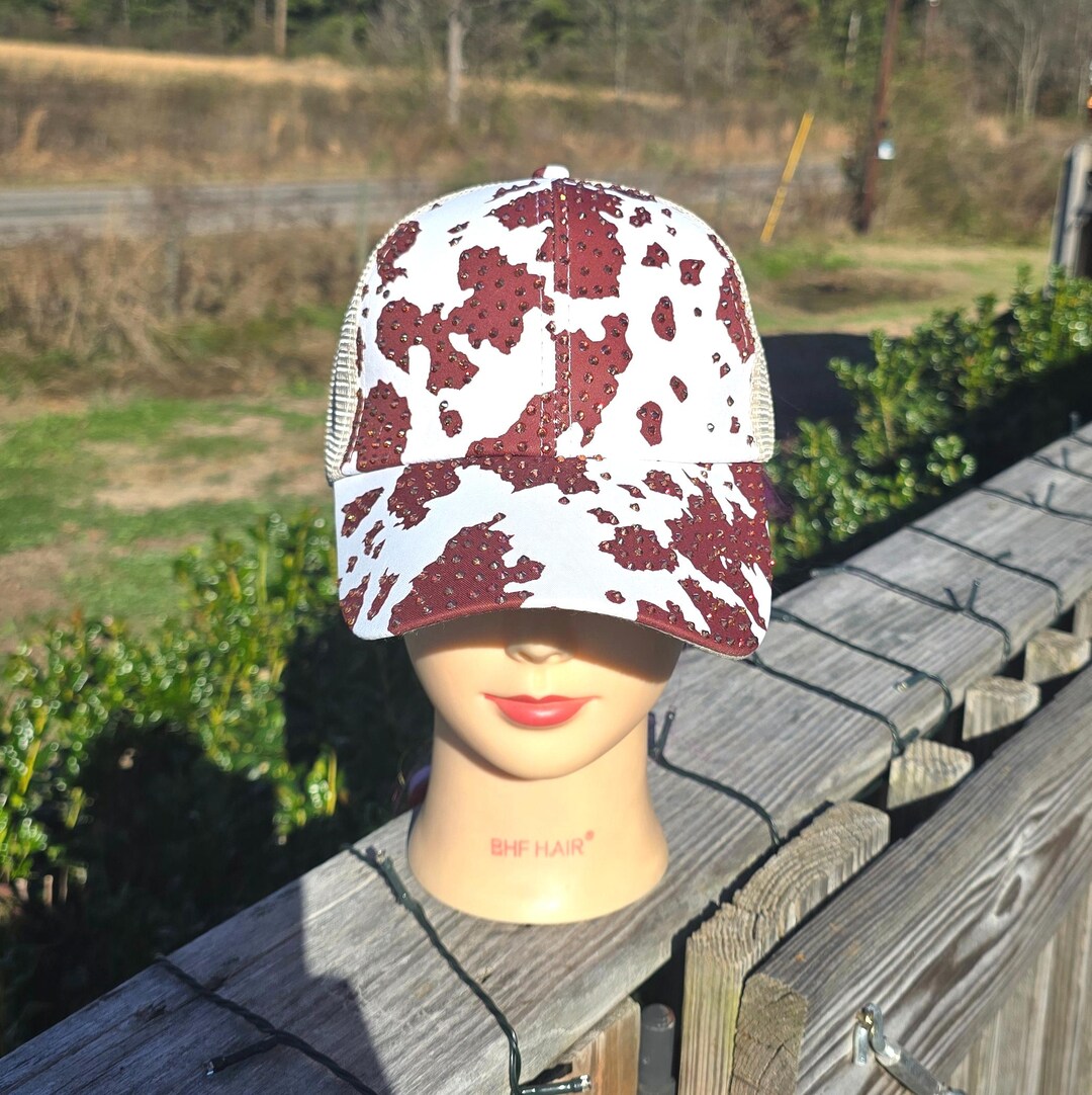Ladies White & Brown Cow Print BLING Hat - Etsy