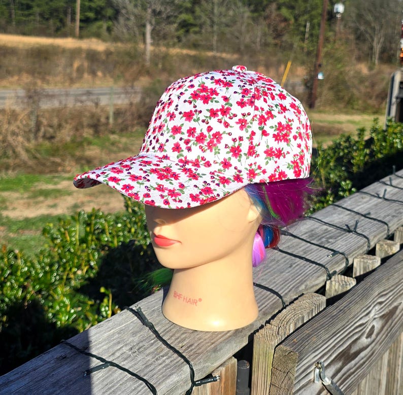 Ladies White & Pink Flower BLING Hat - Etsy