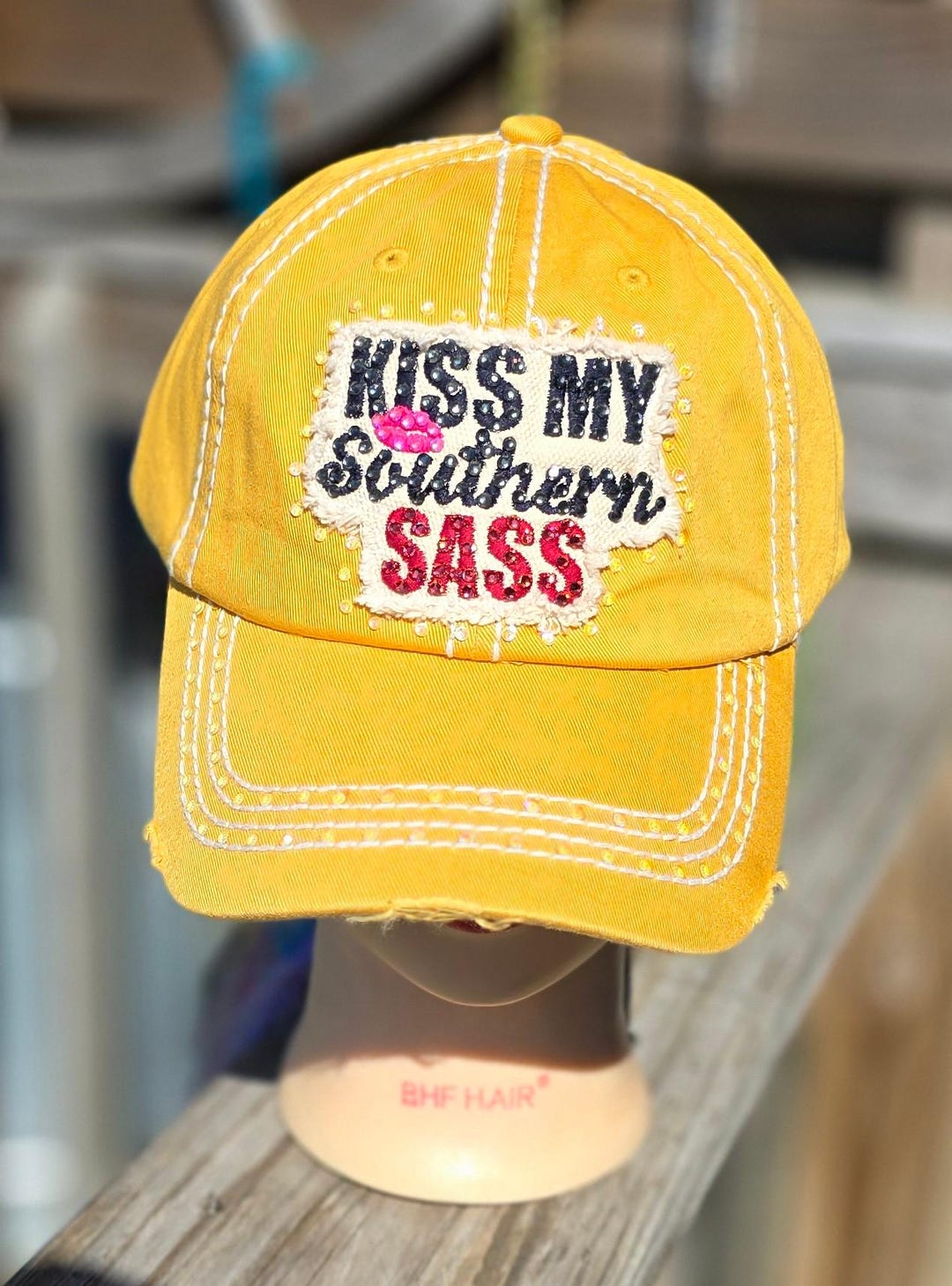 Ladies Yellow Kiss My Southern Sass BLING Hat - Etsy
