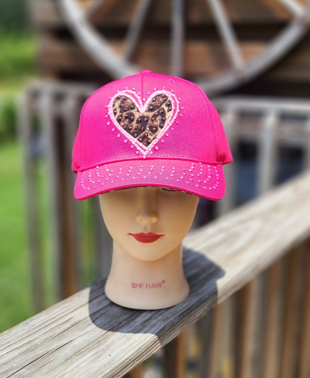 Ladies Fuchsia Pink Leopard Heart BLING Hat - Etsy