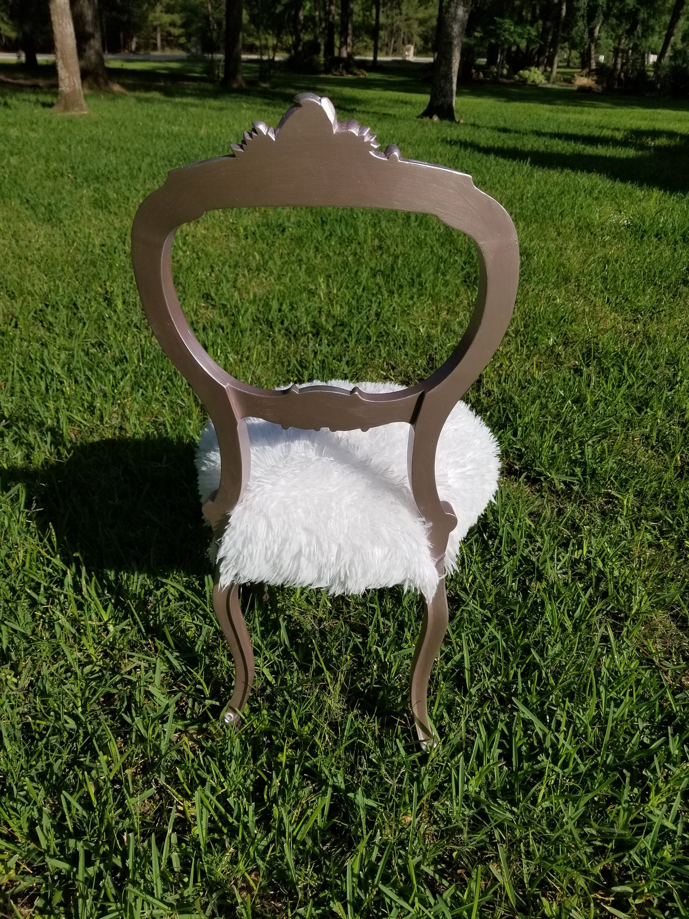 Petite Victorian Antique Chair in Metallic Rose With Feathery White ...