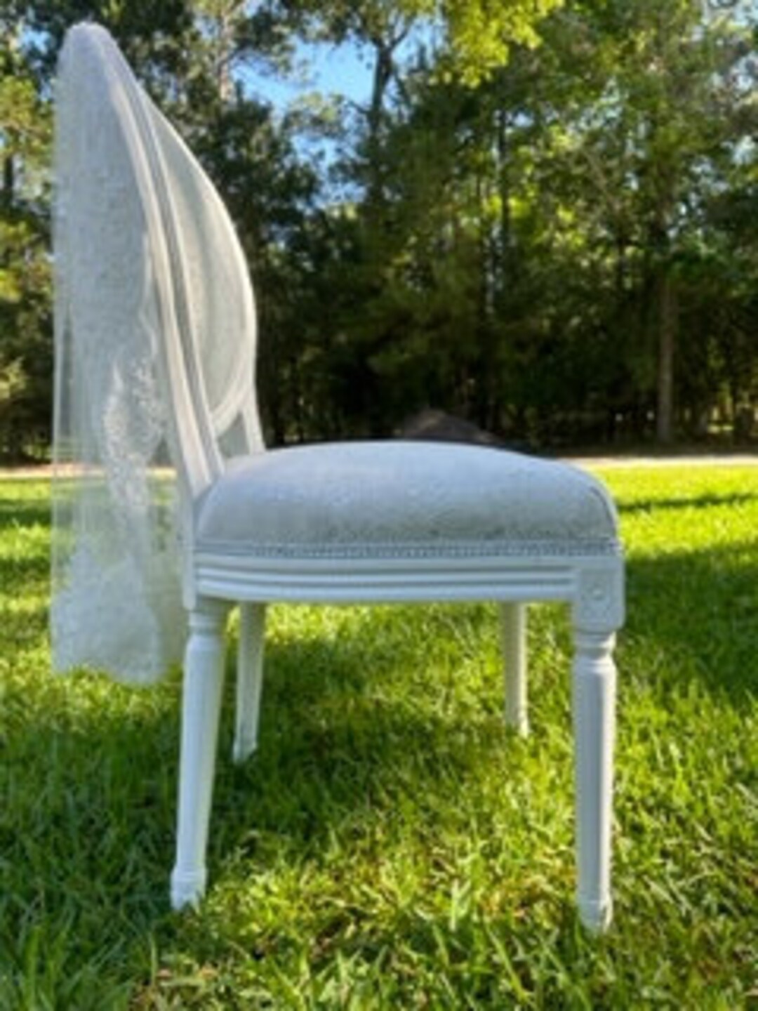 Customizable. Custom Bridal Chair - White Damask & Veil - Wedding Chair ...
