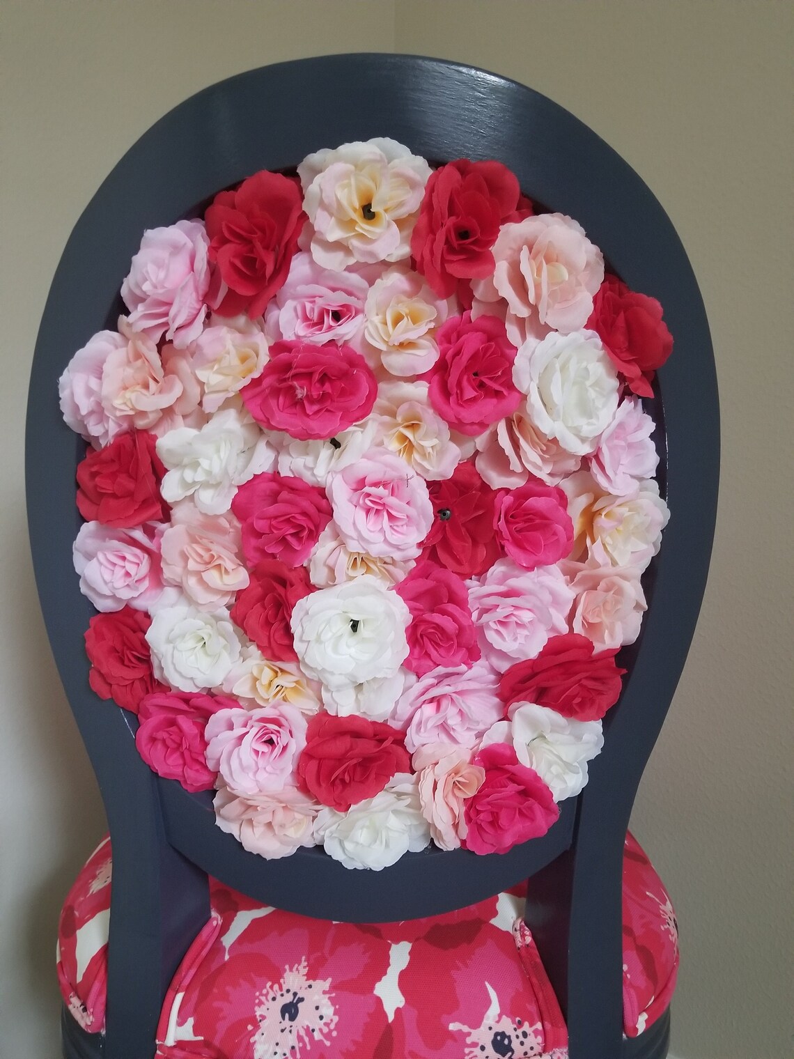 Contemporary Navy Blue Chair With Pink and Red Flowers. Flower - Etsy