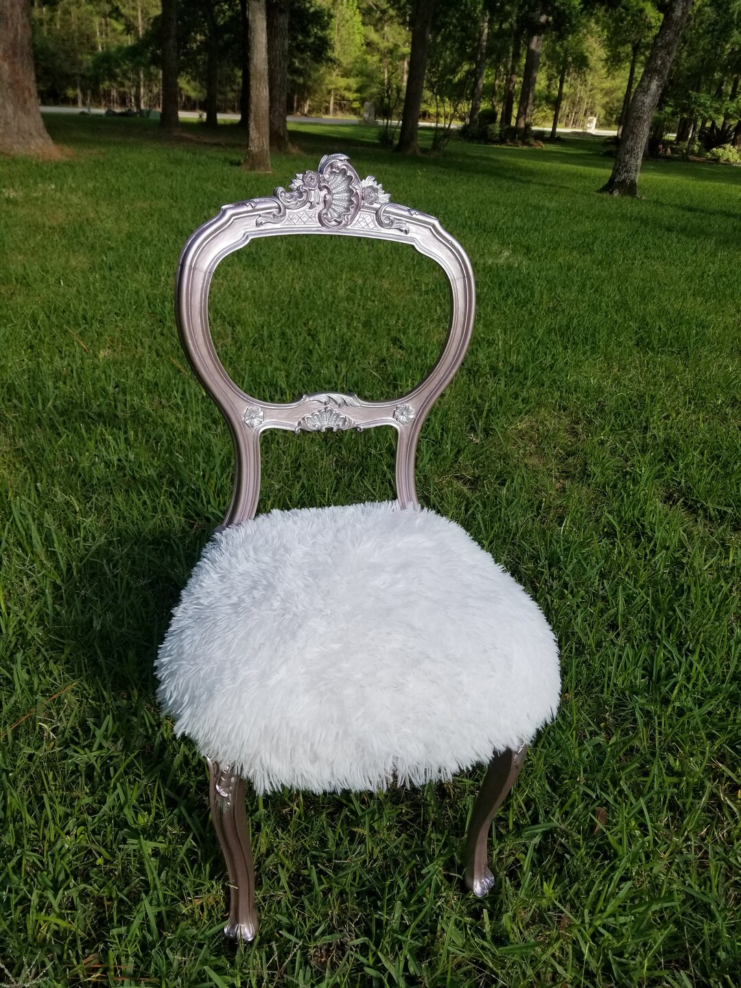 Petite Victorian Antique Chair in Metallic Rose With Feathery White ...