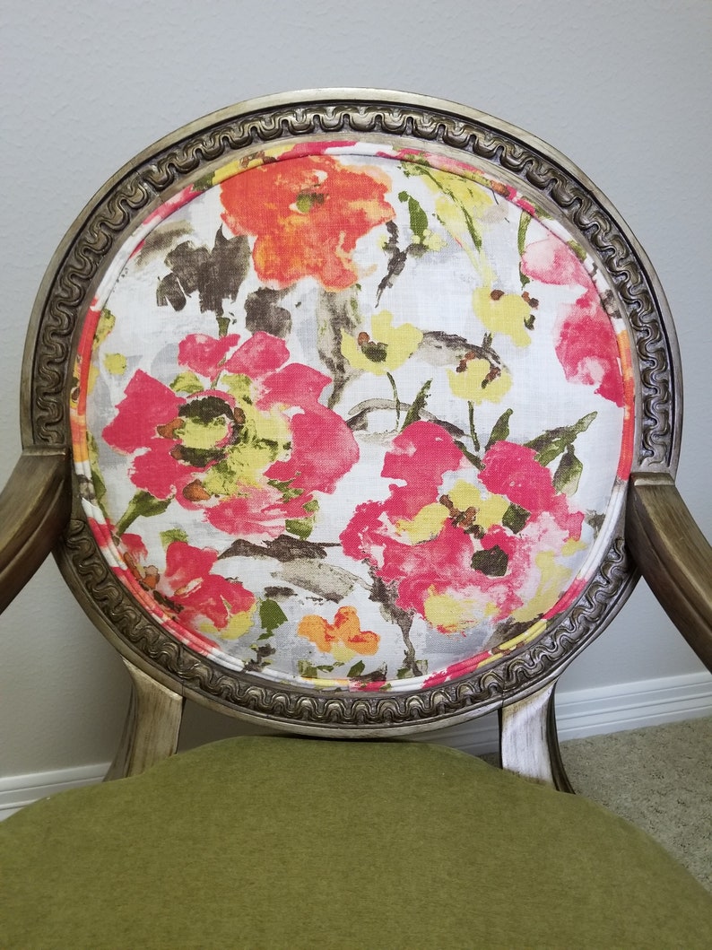 Large Comfortable Chair With Red and Orange Flowers & Beautiful Greens ...