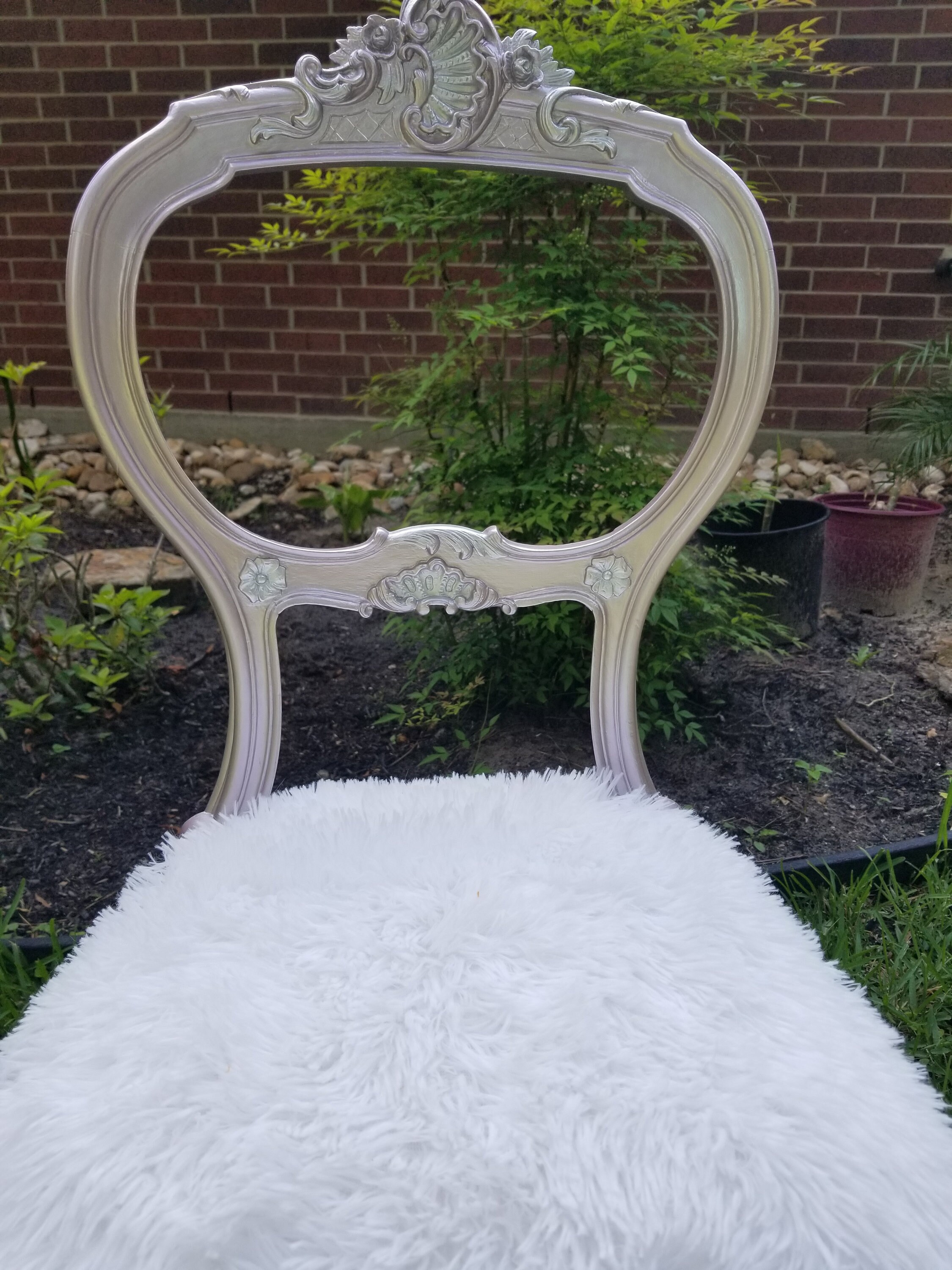 Petite Victorian Antique Chair in Metallic Rose With Feathery White ...
