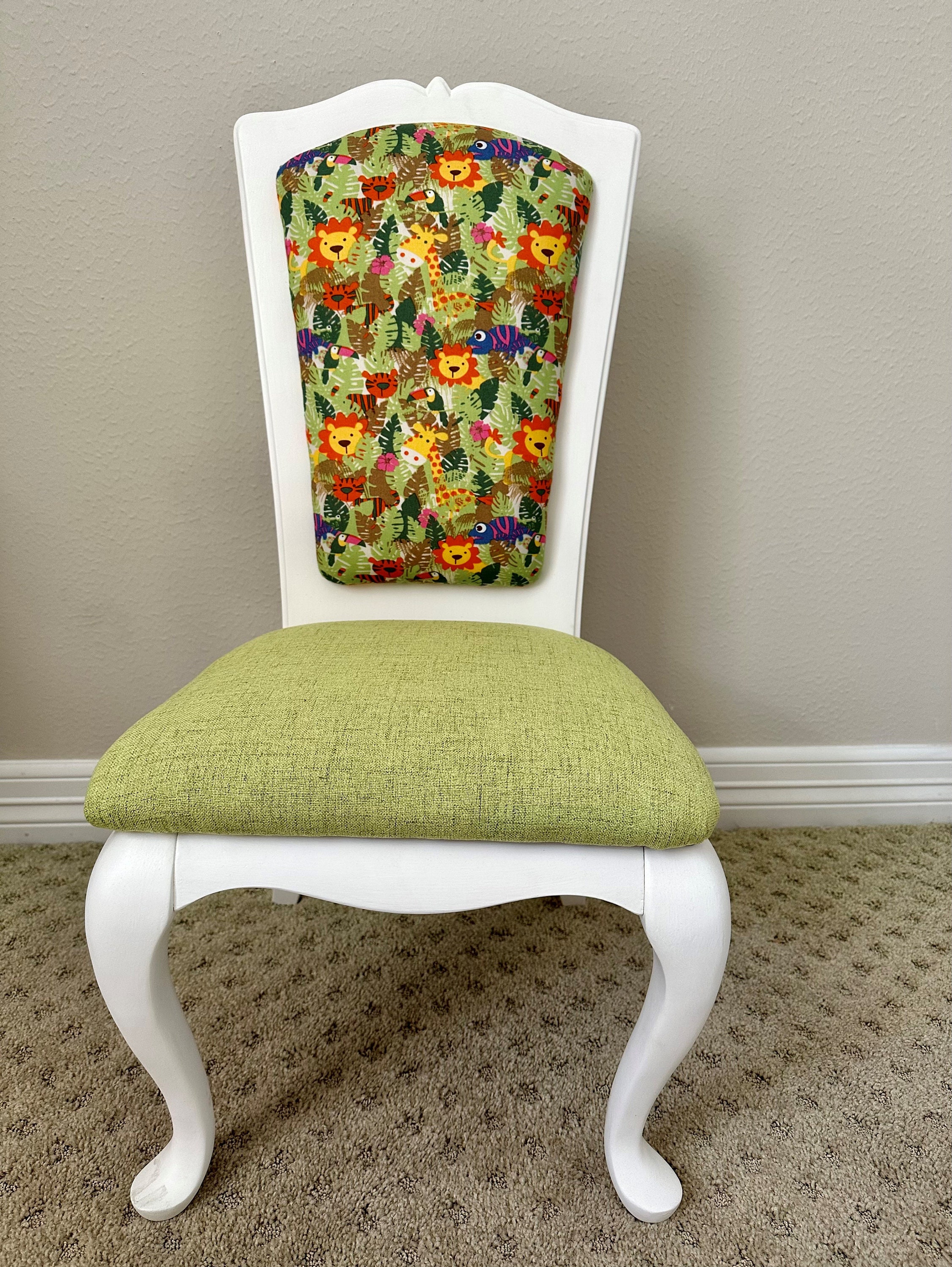 Jungle Animal Kids Chair: White Painted Wood Toddler Accent Chair ...