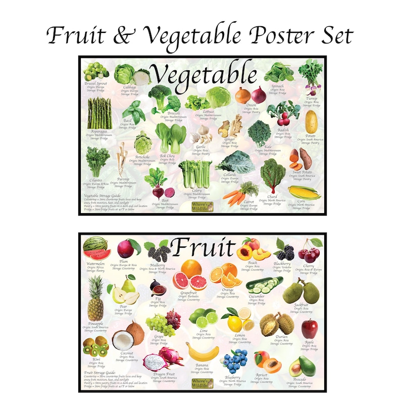 Fruit & Vegetable Chart Poster Pack (set of 2) / Includes 1 Fruit ...