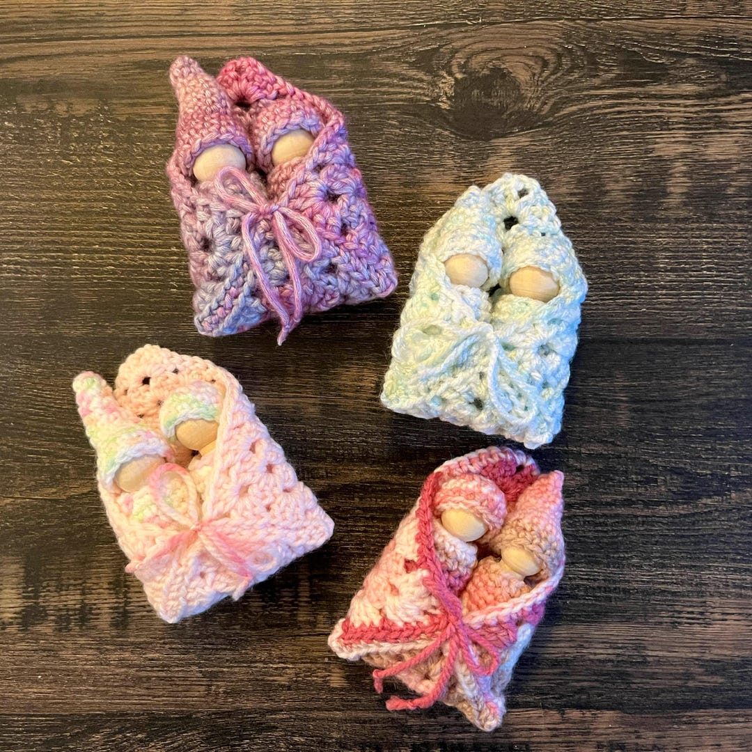Peg Dolls in Granny Square Sleeping Bag, Gnomes, Crochet, Handmade - Etsy