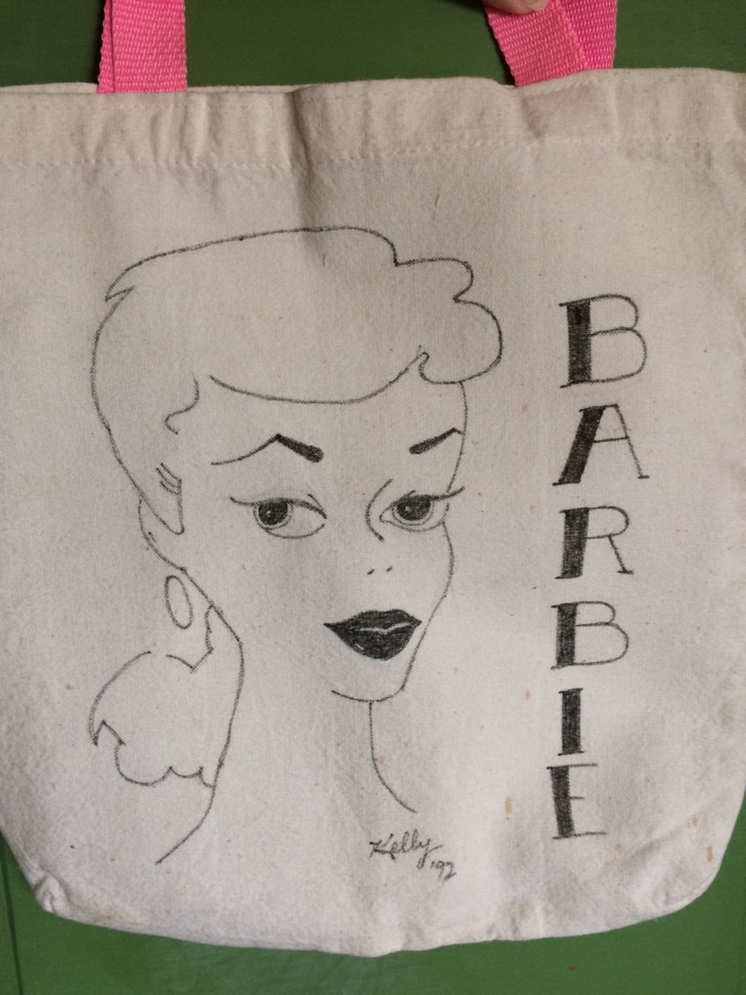 Hand Drawn Barbie Tote Bag, Vintage Ponytail Barbie, Signed, 1992 ...
