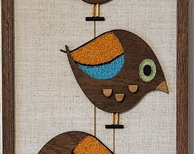 MCM Wall Art Panels, Little Birds Gravel Art, Mid Century Modern Bird ...