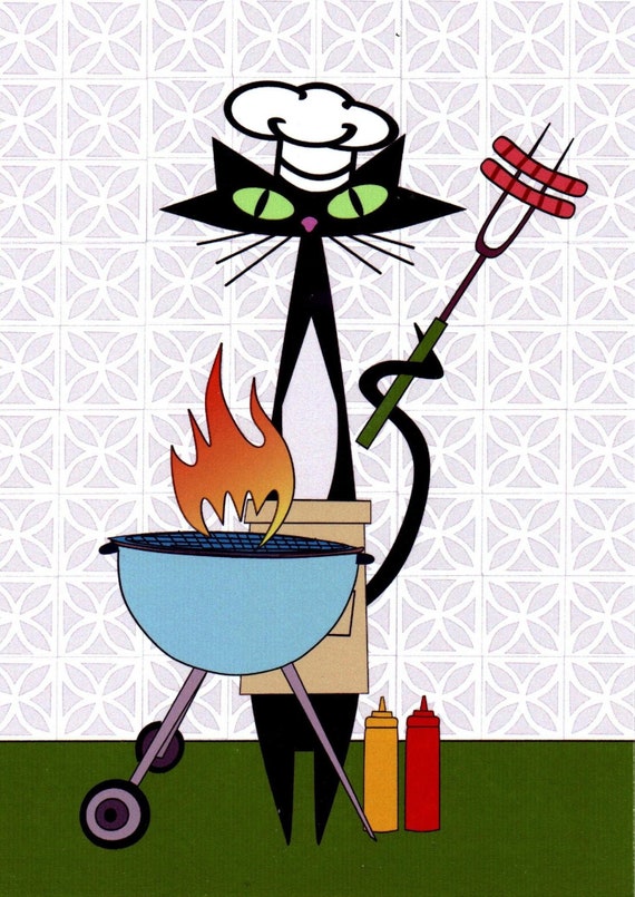 MCM Atomic Cat Metal Photo Print Mid Century Cat Art Chester - Etsy