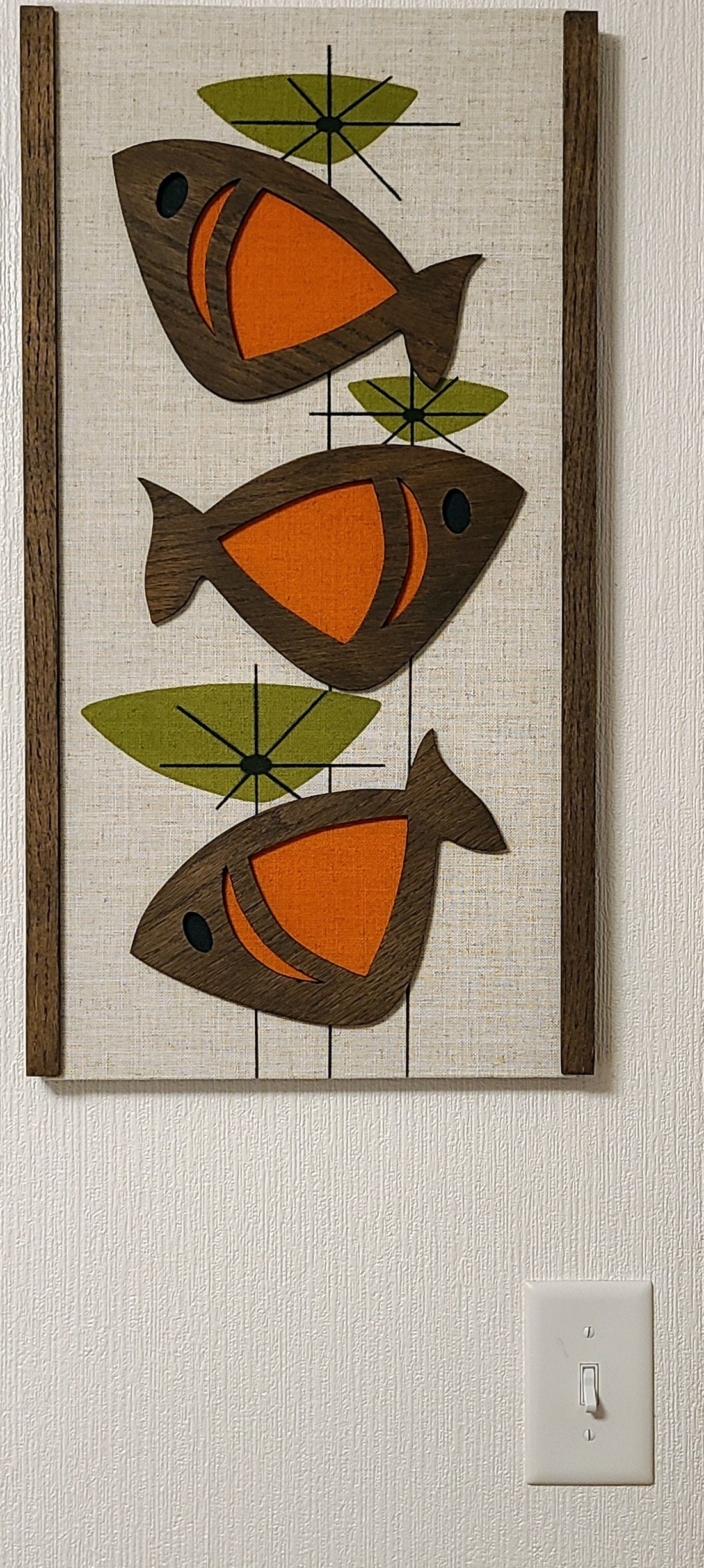 MCM inspired Fish art on linen panel-Mid Century wall art, Eames era ...