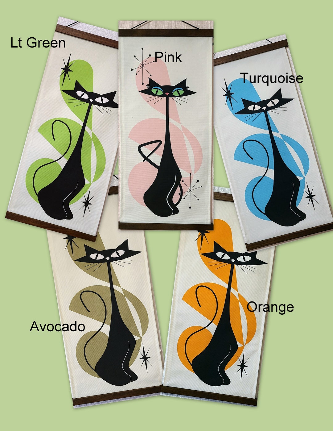 NEW ITEM Atomic Cats Fabric Wall Hangings MCM Mid Century - Etsy