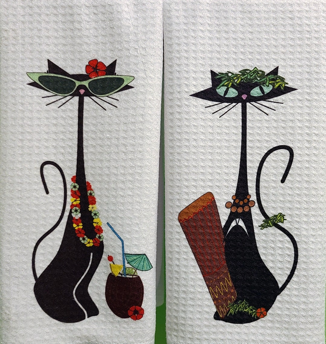 Tiki Bar Mid Century Modern Atomic Tiki Cat Bar Towels - Etsy