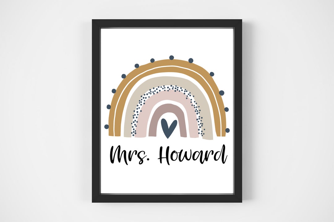 TEACHER NAME SIGN - End of the Year - Boho Rainbow Print - Kids Digital ...