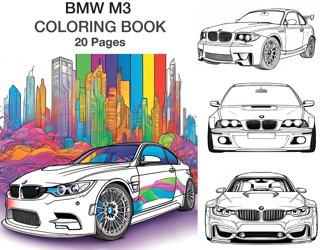 BMW M3 Coloring Book for Adults & Kids | 21 Unique Pages of BMW M3 ...