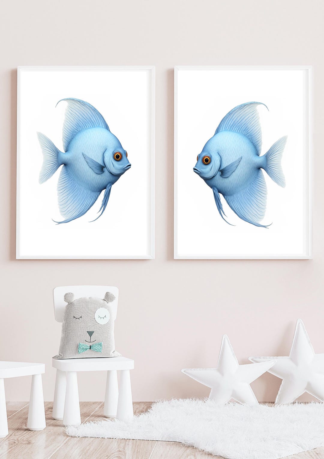 Blue Fish Set of Two Prints, Wall Decor, Posters, Wall Art, Digital ...