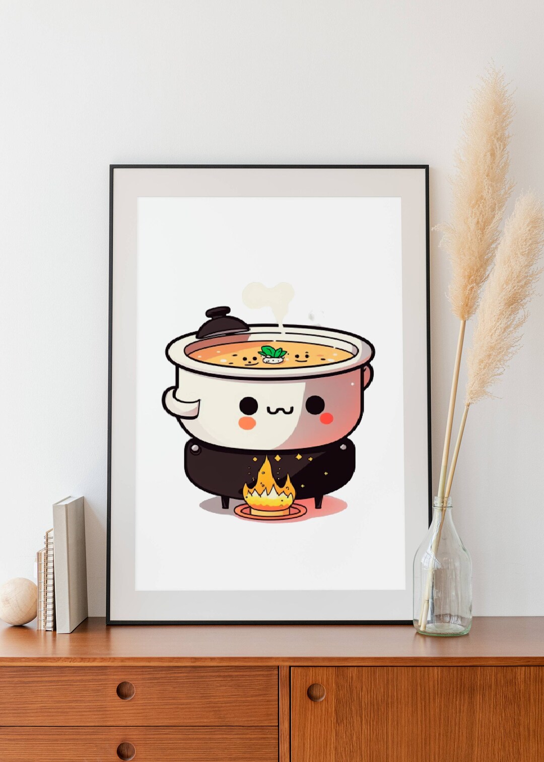 Cute Hot Pot Wall Art, Kawaii Foodie Cartoon for Home Decor, Digital ...
