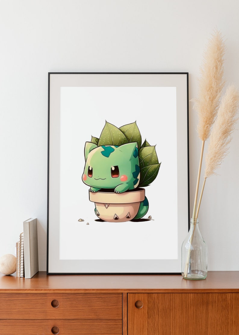 Cute Bulbasaur Pokemon Plant Wall Art, Kawaii Cartoon for Home Decor ...