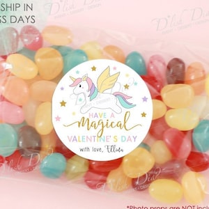 Unicorn Valentines Stickers,magical Valentines Labels, Unicorn Favor ...