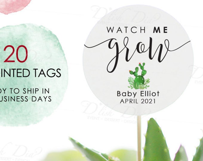 20 Custom Watch Me Grow Tags,printed Watch Me Grow Tags,succulent Favor ...