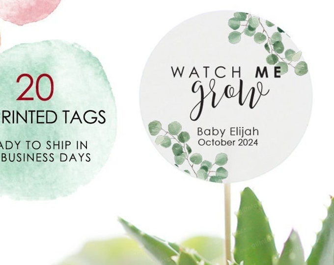 Custom Watch Me Grow Baby Shower Onesie Shape Personalized Plant Tags ...