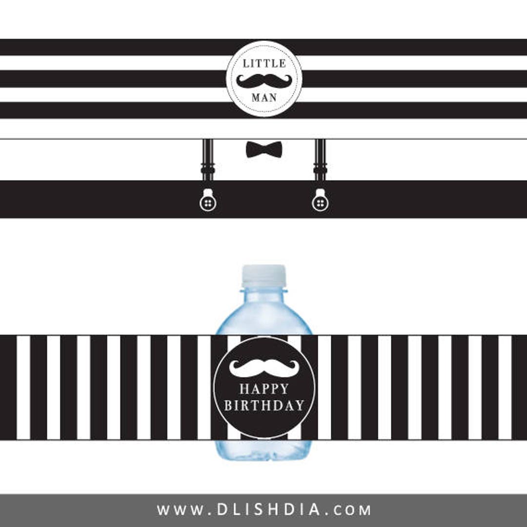 Little Man Water Bottle Labelsmustache Water Bottle - Etsy