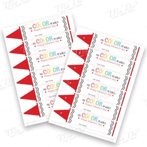 You Color My World Tags,kids Valentines for School,crayon Valentines ...