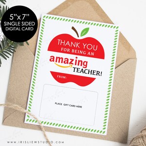 Thank You for Being an Amazing Teacher Card,printable Amazon Gift Card ...
