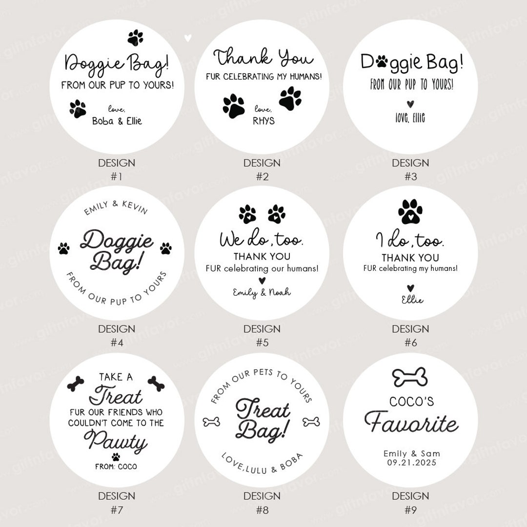 Dog Wedding Favor Labels,doggie Bag Labels,from Our Pup to Yours Labels ...