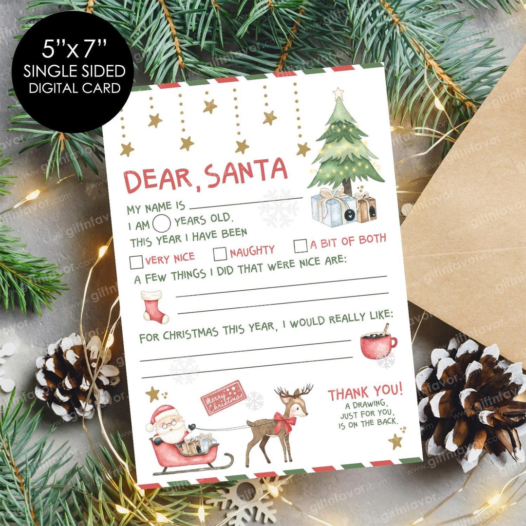 Printable Dear Santa Card,letter to Santa Printable,digital Dear Santa ...