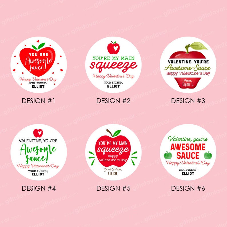 Printed Kids Valentine Stickers, Apple Sauce Valentine Stickers,you're ...