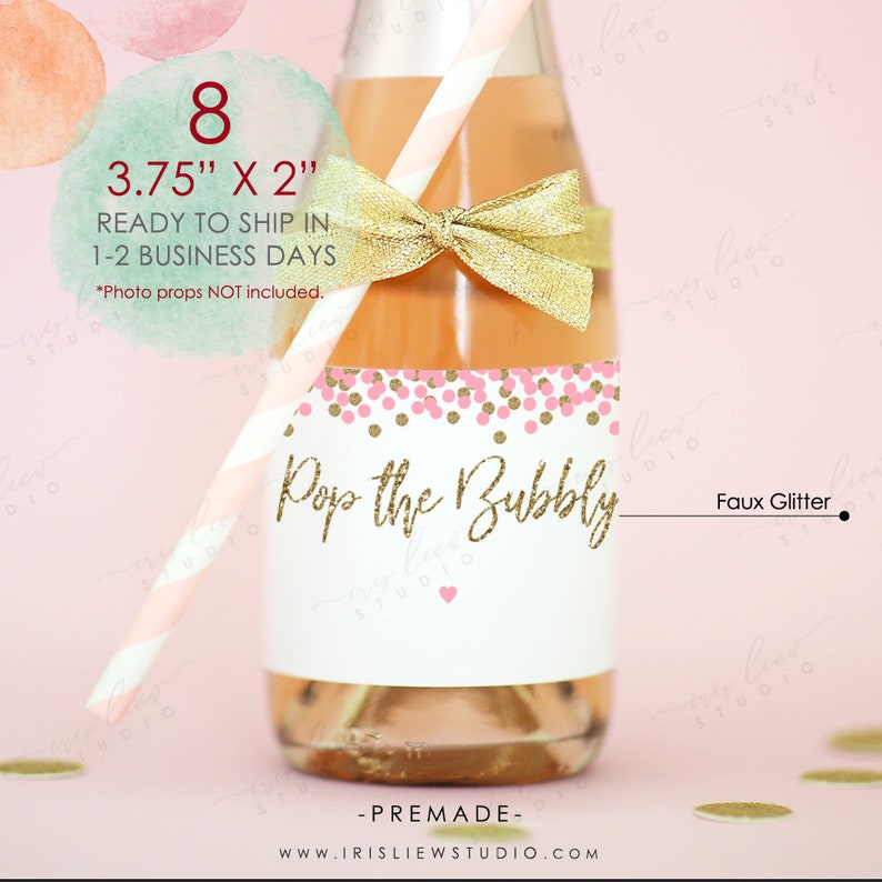 8 Mini Champagne Bottle Labels Pop the Bubbly Labels | Etsy