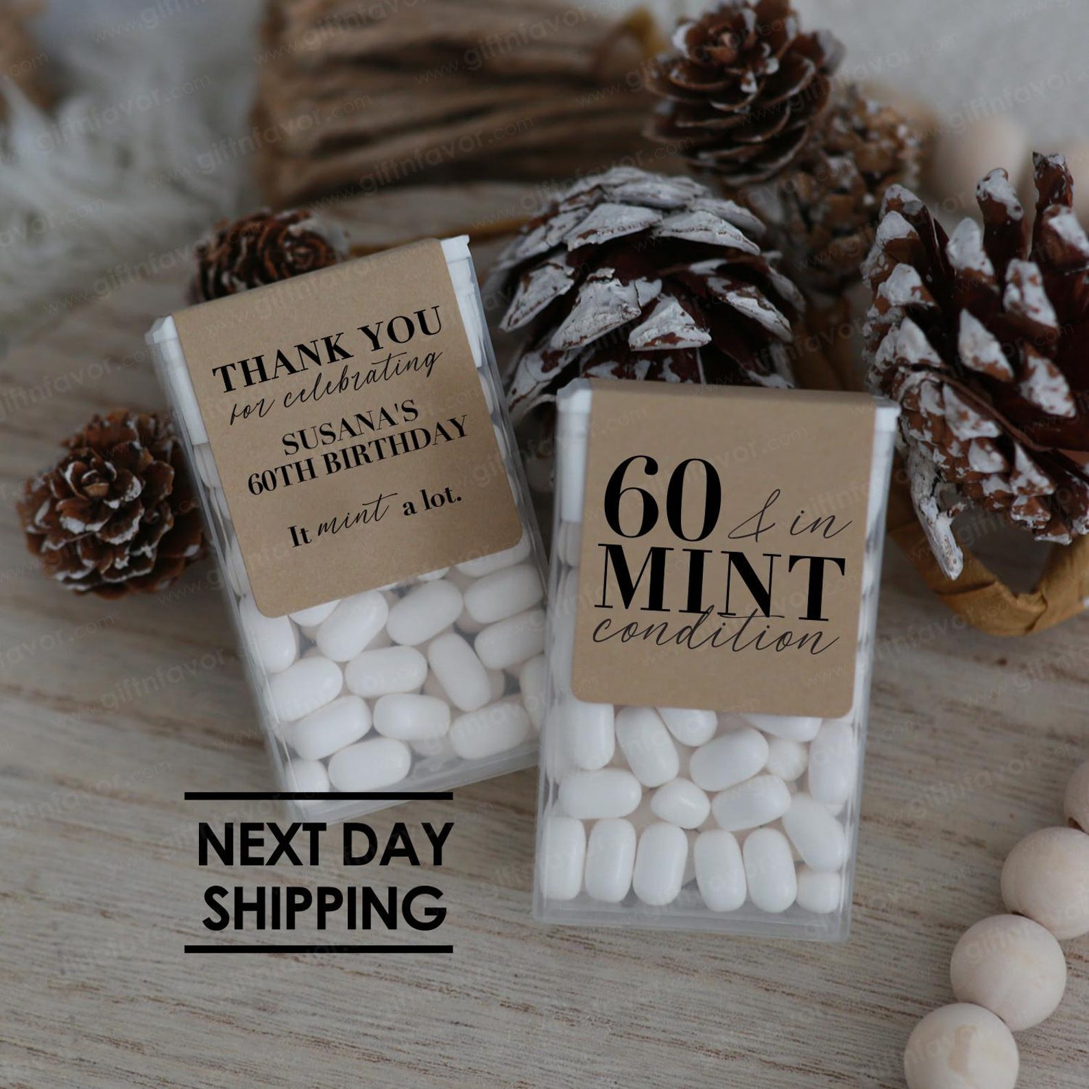 Birthday Party Mints Labels, Birthday Party Favors,60 and in Mint ...
