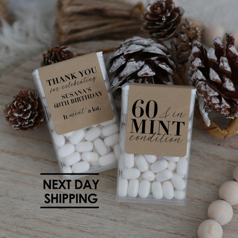 Birthday Party Mints Labels, Birthday Party Favors,60 and in Mint ...