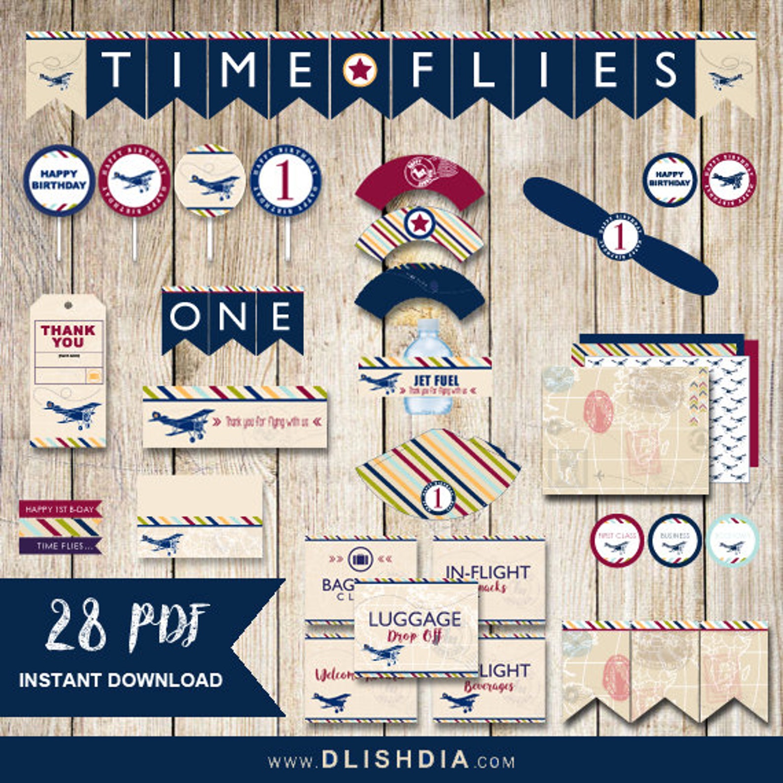 Time Flies 1st Birthday,airplane Party Package,time Flies Party Package ...