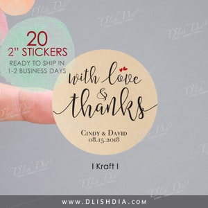 With Love and Thanks Stickers,thank You Stickers,custom Wedding Favor ...