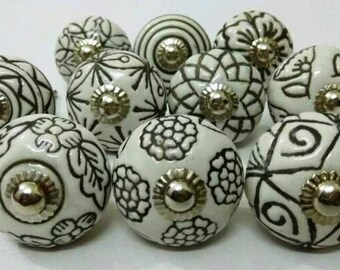 Blue and White Ceramic Knobs Vintage Hand Painted Ceramic Door | Etsy